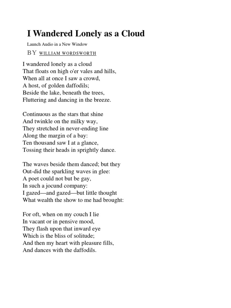I Wandered Lonely As A Cloud | PDF