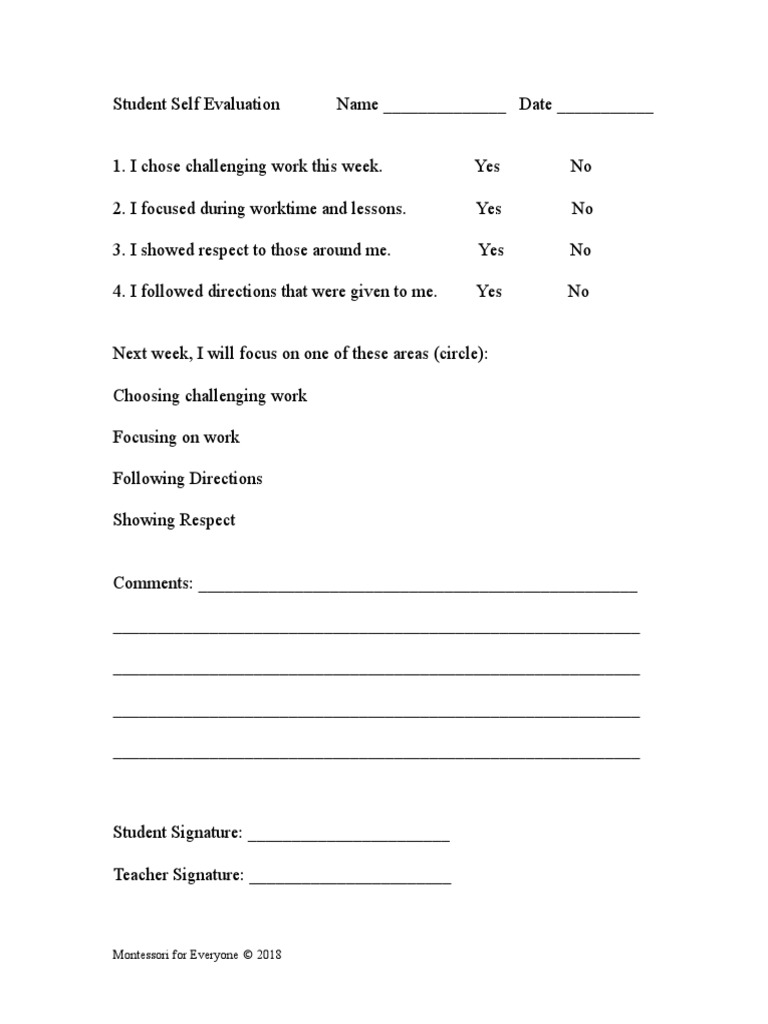 Student Self-Evaluation Form | PDF