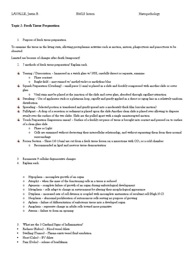 Topic 2: Fresh Tissue Preparation: LAVALLE, Jestin B. BMLS Intern ...