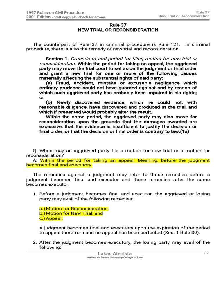 Rule 37 New Trial or Reconsideration | PDF