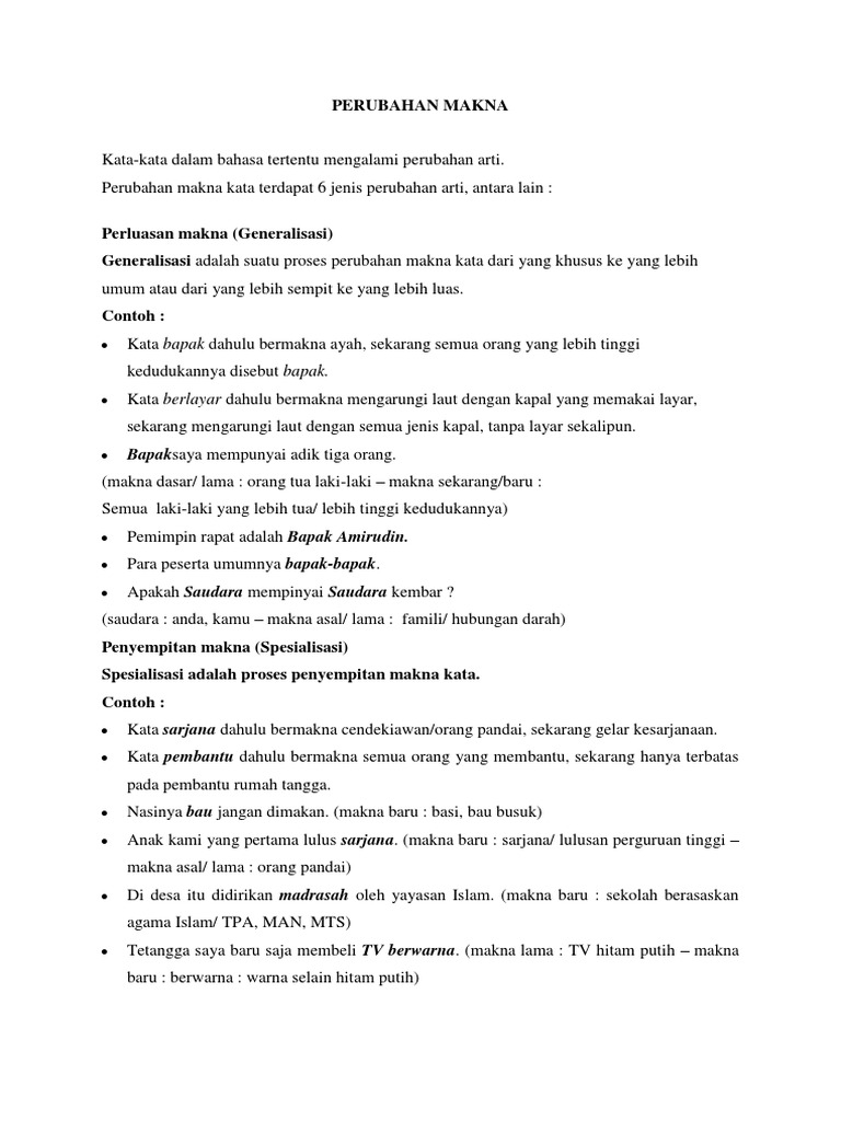 Jenis-jenis Perubahan Makna Kata | PDF