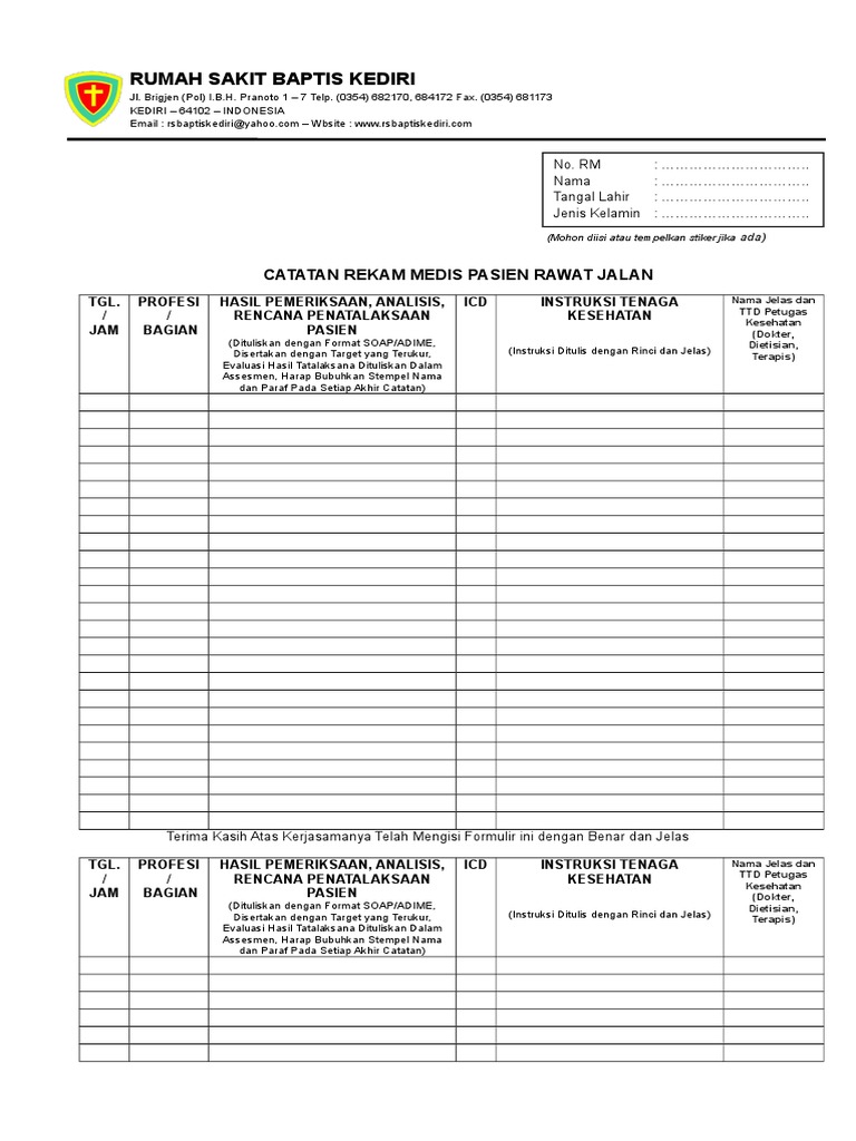 Format Catatan RM Pasien Rawat Jalan | PDF