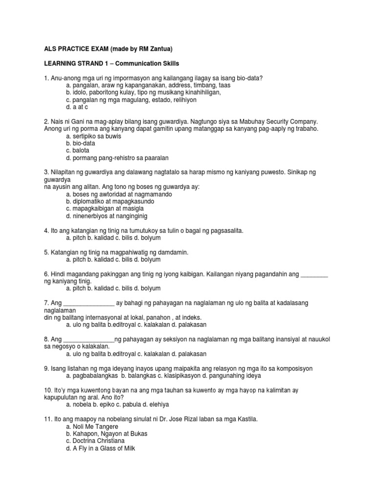 ALS Sample Exam by RM Zantua | PDF