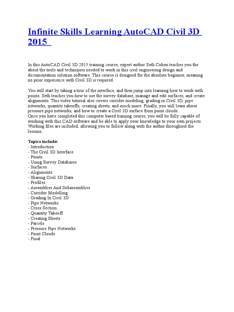 Infinite Skills Learning AutoCAD Civil 3D 2015 | PDF