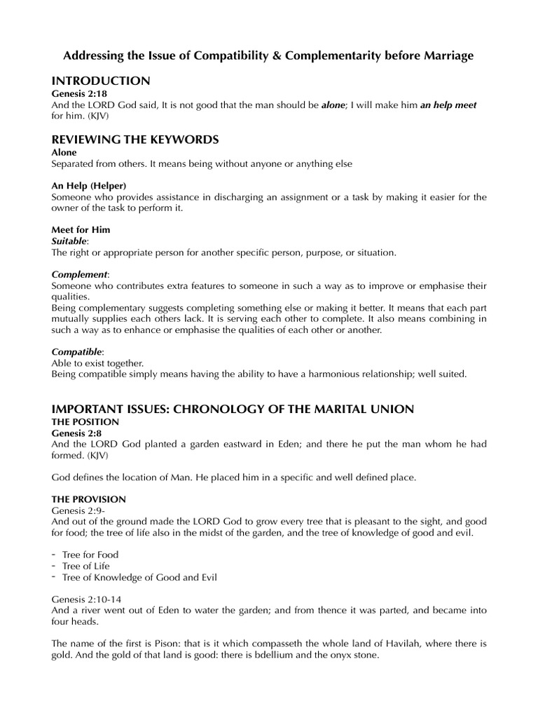 Addressing The Issue of Compatibility & Complementarity Before Marriage ...