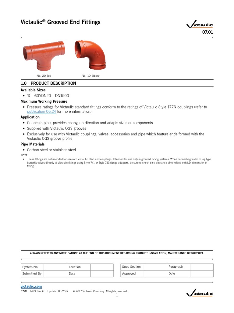 Victaulic Valve Spec | PDF | Pipe (Fluid Conveyance) | Plumbing