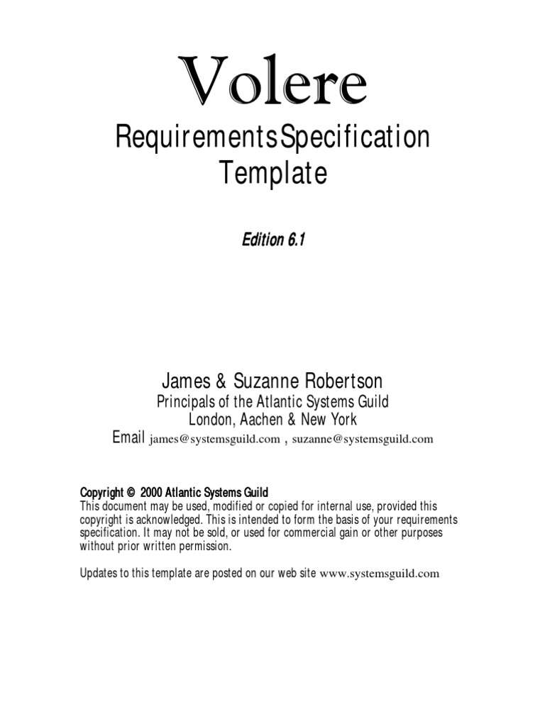 Volere Specification Template v6 | Use Case | Copyright
