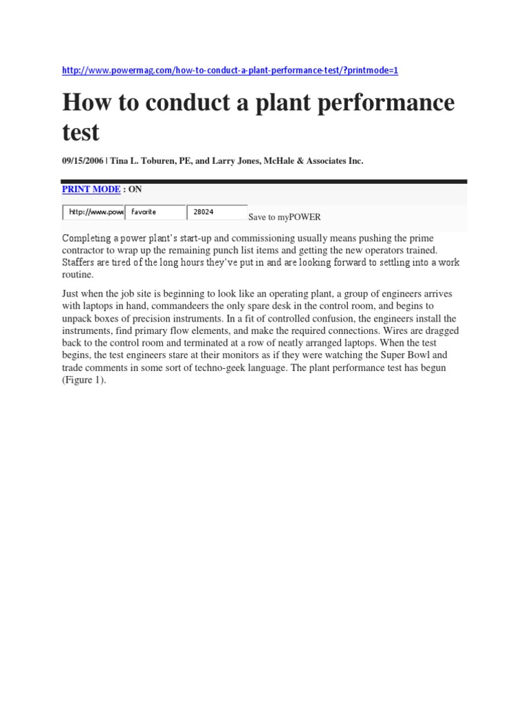 How To Conduct A Plant Performance Test - Power Magazine | PDF ...