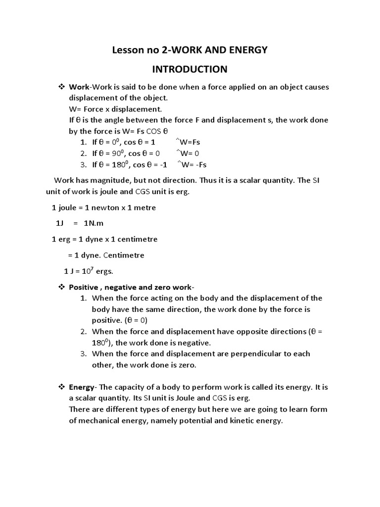 Lesson 2 Work | PDF | Potential Energy | Power (Physics)