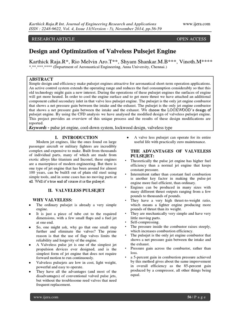 Design and Optimization of Valveless Pulsejet Engine | PDF | Jet Engine ...