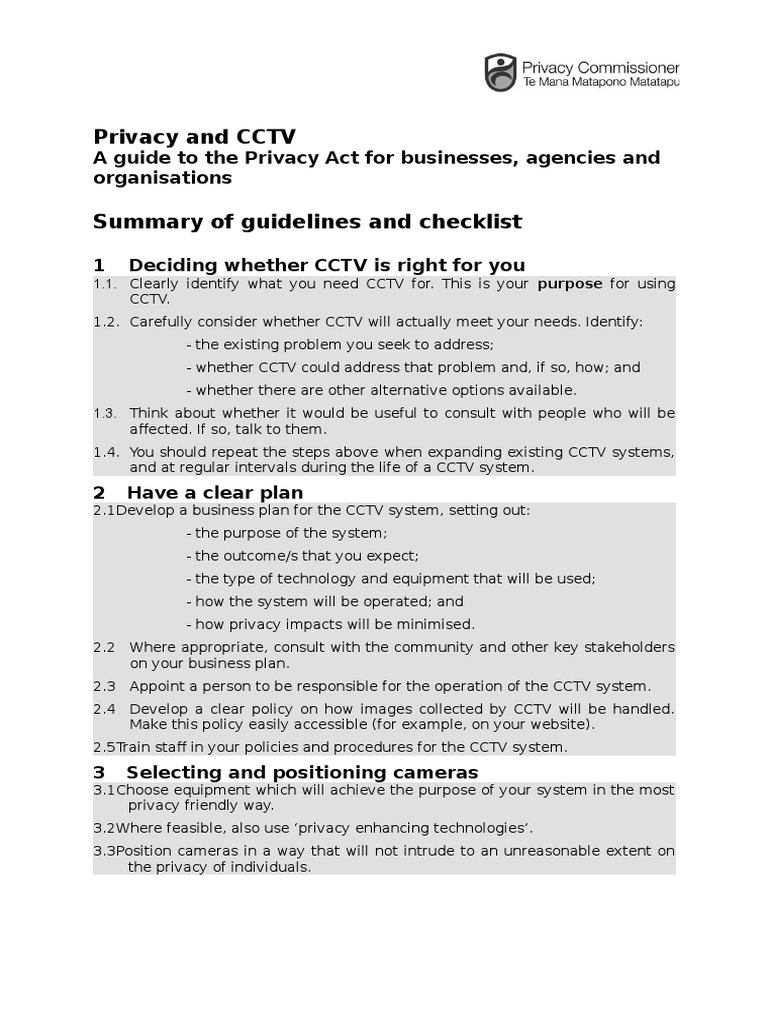 CCTV Guidelines Only Summary Version | PDF | Closed Circuit Television ...
