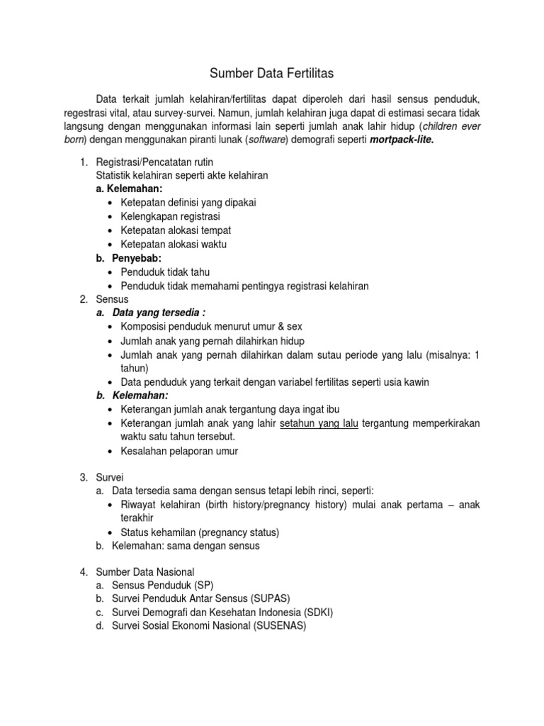 Sumber Data Fertilitas dan Kelahiran | PDF | Politik | Ilmu Sosial