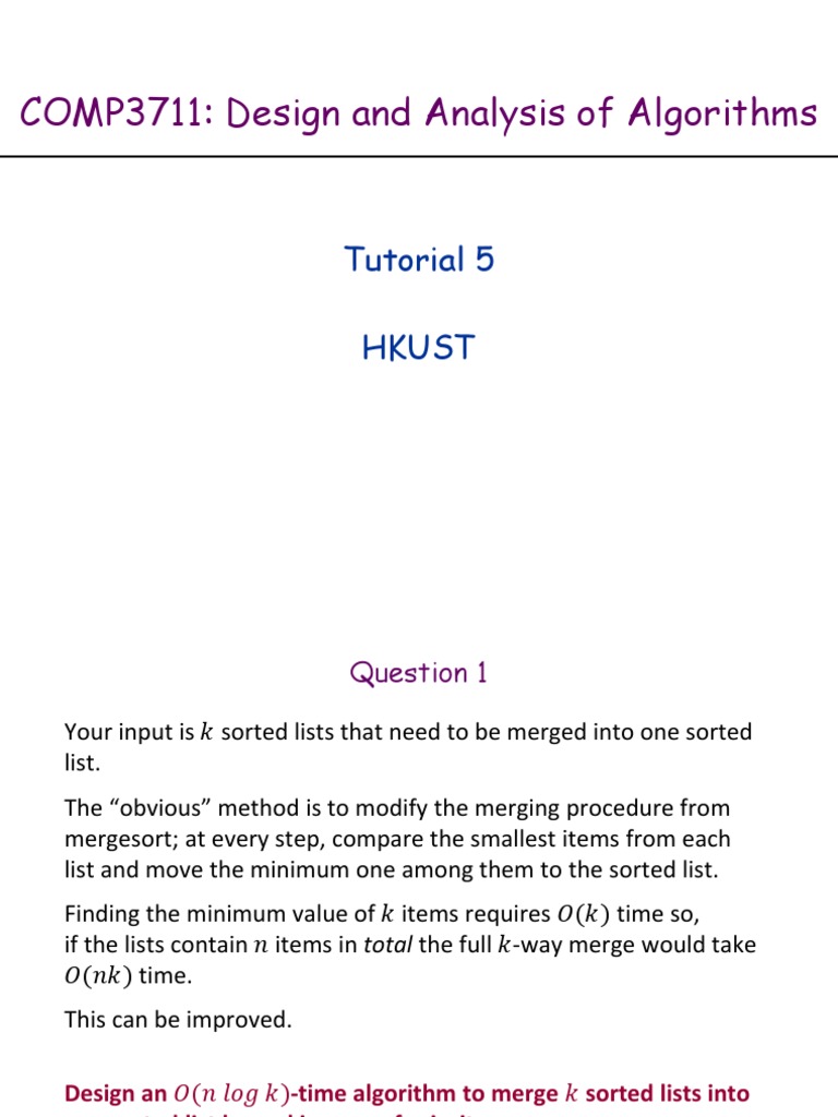 COMP3711: Design and Analysis of Algorithms: Tutorial 5 Hkust | PDF | Discrete Mathematics ...