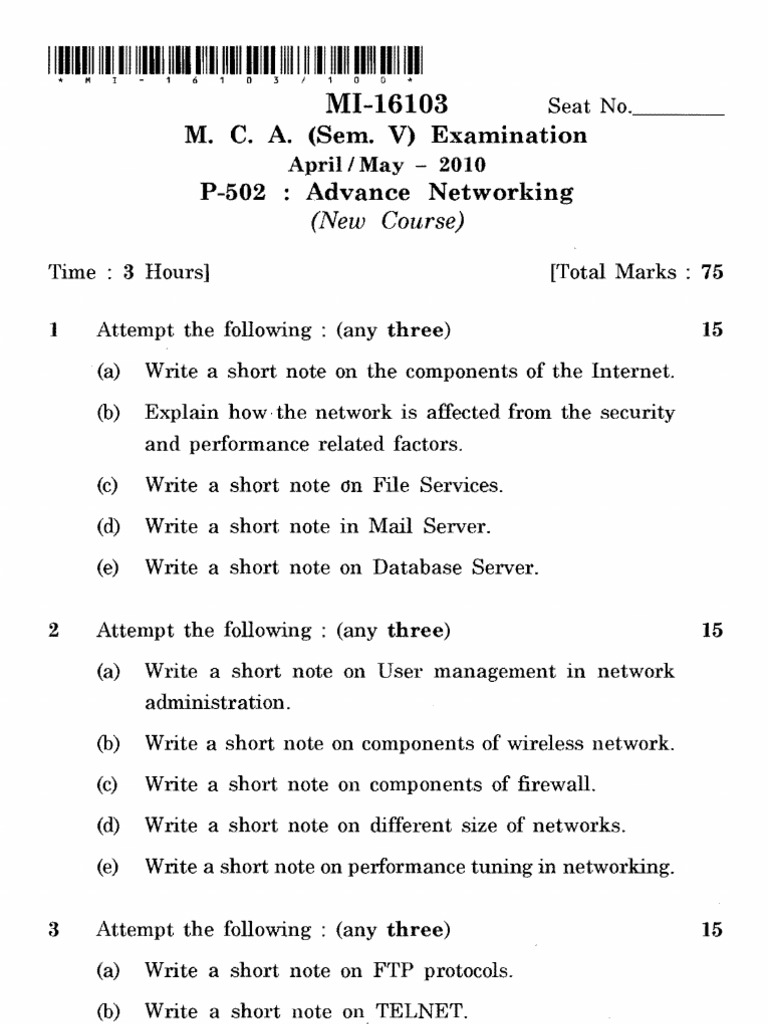 M. C. A. (Sem. V) Examination P-502: Advance Networking | Download Free PDF | Web Application ...