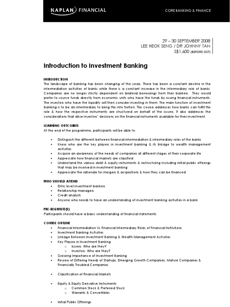 Intro To Investment Banking | PDF | Investment Banking | Initial Public ...