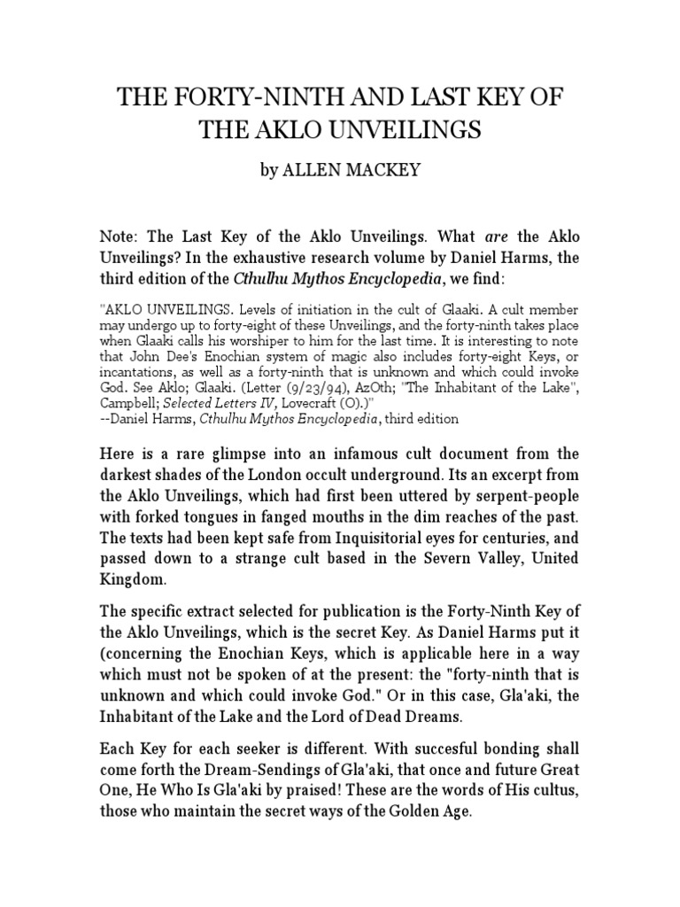 The Forty-Ninth and Last Key of The Aklo Unveilings by Allen Mackey ...