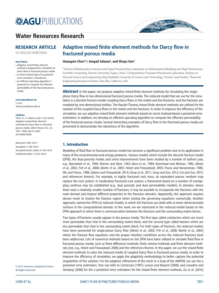 Adaptive Mixed Finite Element Methods For Darcy Flow In Fractured Porous Media Pdf