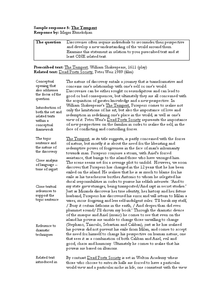 Sample Response 5: The Tempest Response By: Magar Etmekdjian The ...