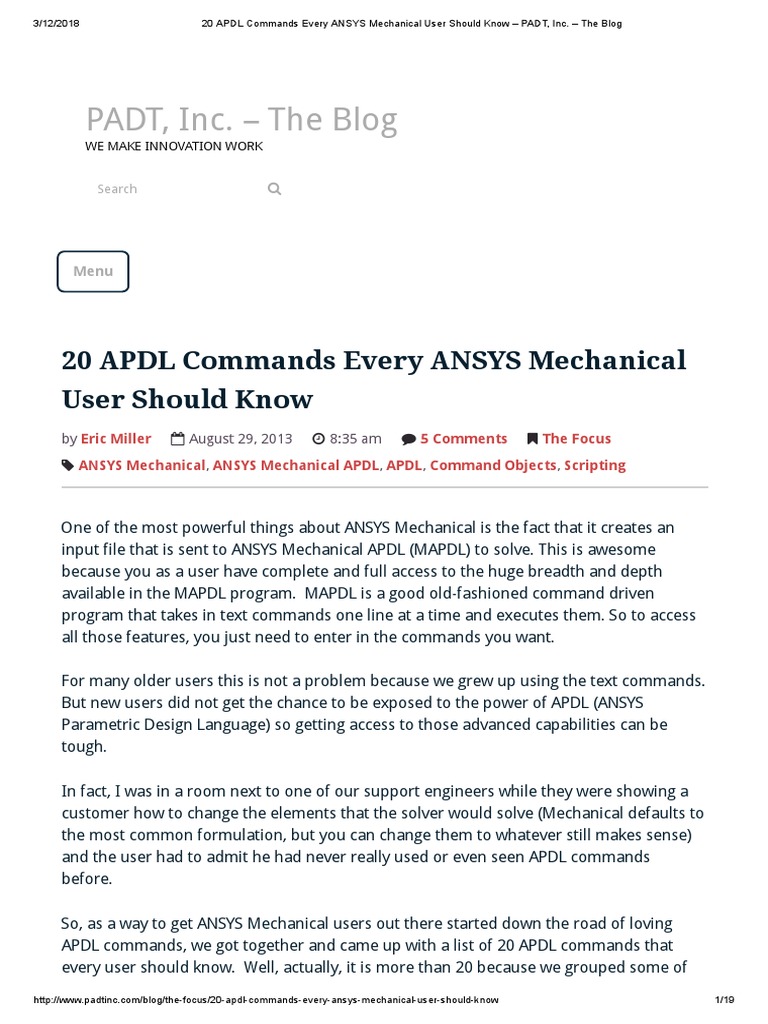 20 APDL Commands Every ANSYS Mechanical User Should Know - PADT, Inc ...