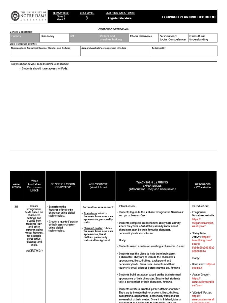 Forward Planning Document | PDF | Educational Technology | Narrative