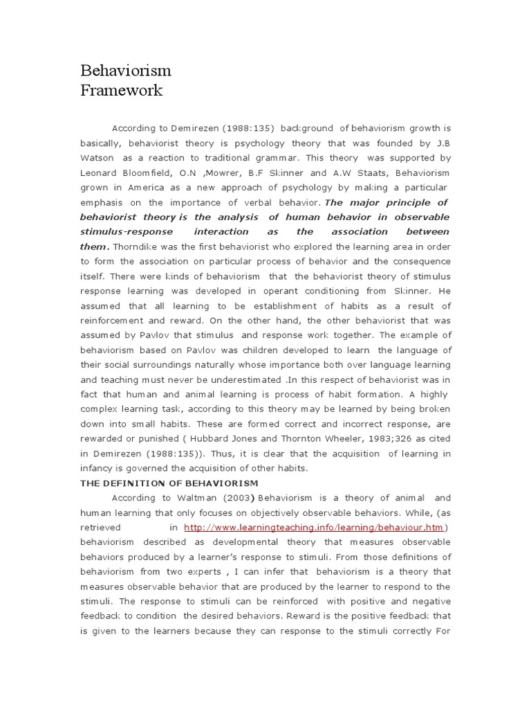 Behaviorism Framework: The Definition of Behaviorism | PDF | Behaviorism | Reinforcement