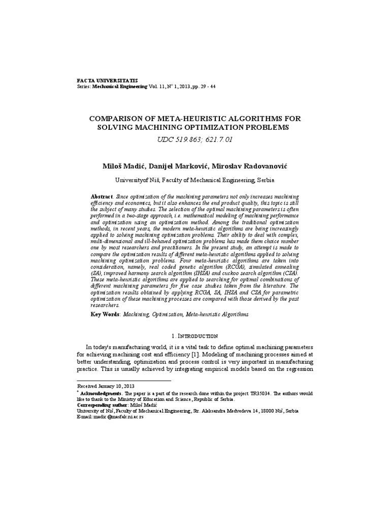 Comparison Of Meta Heuristic Algorithms For Solving Machining Optimization Problems Pdf 1423