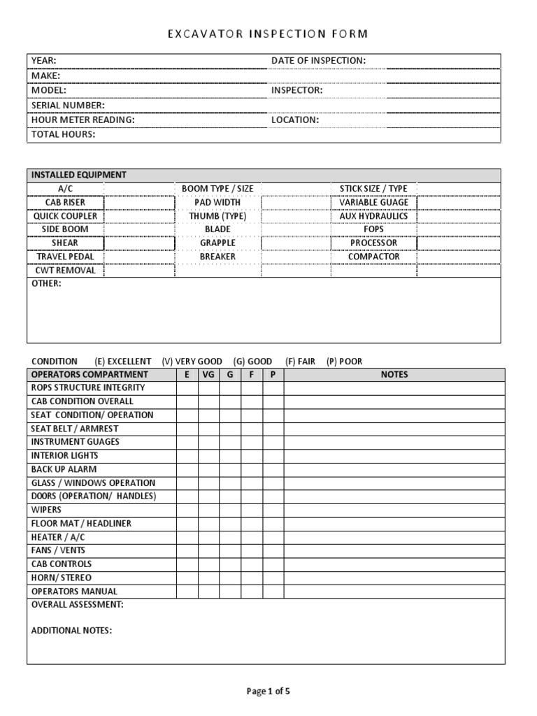 Excavator Forms | PDF | Car | Manufactured Goods