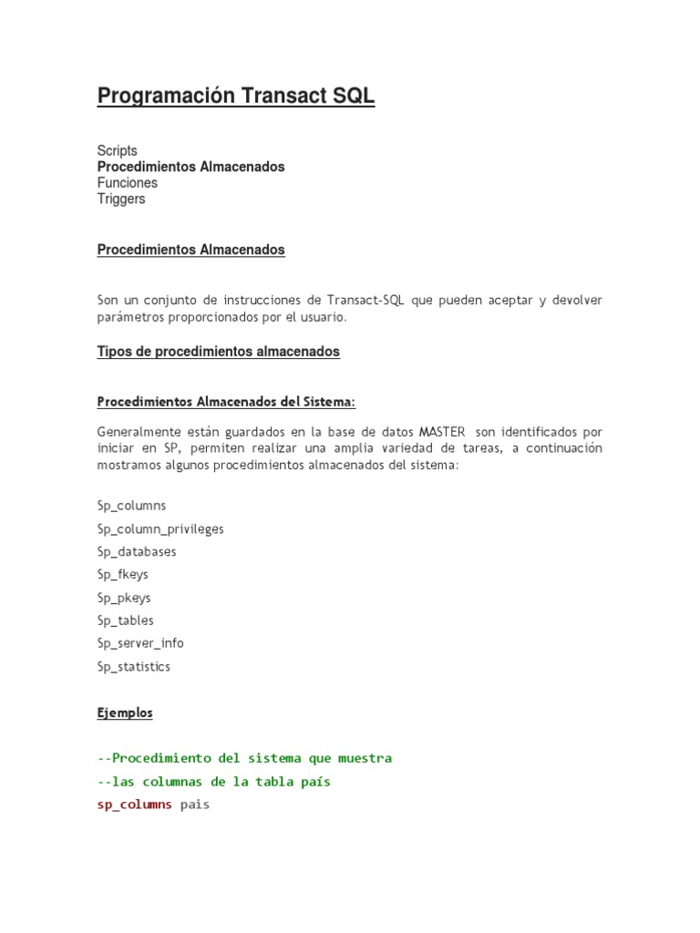 Programación Transact SQL | Descargar gratis PDF | Tabla (base de datos) | SQL