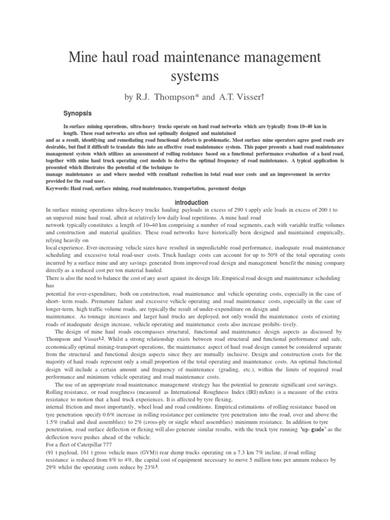 Haul Road Maintenance Management System | PDF | Road | Tire