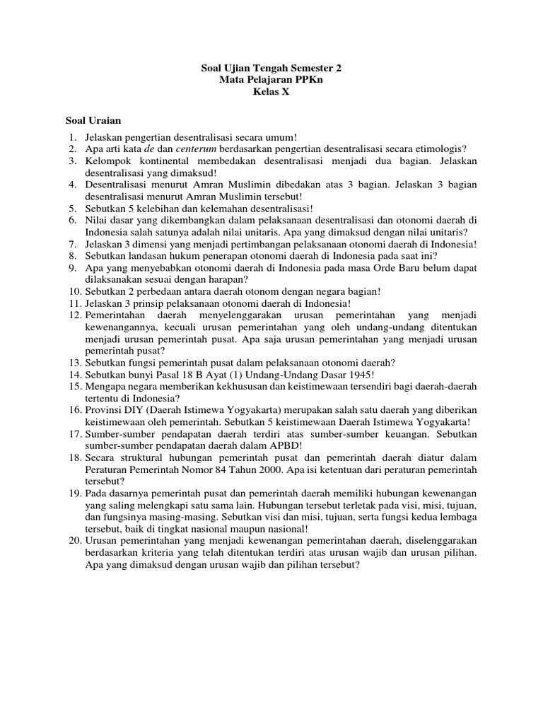 Soal UTS2 X | PDF | Ilmu Sosial