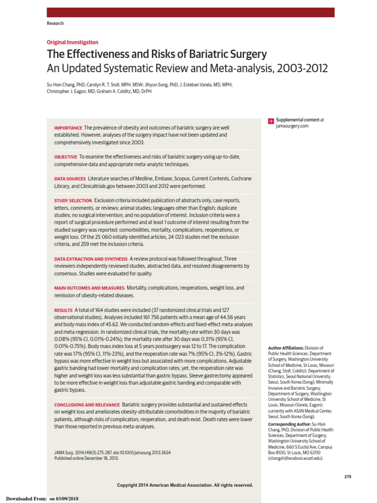 The Effectiveness and Risks of Bariatric Surgery | PDF | Meta Analysis ...