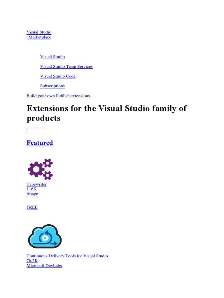 Extensions For The Visual Studio Family of Products: Featured ...