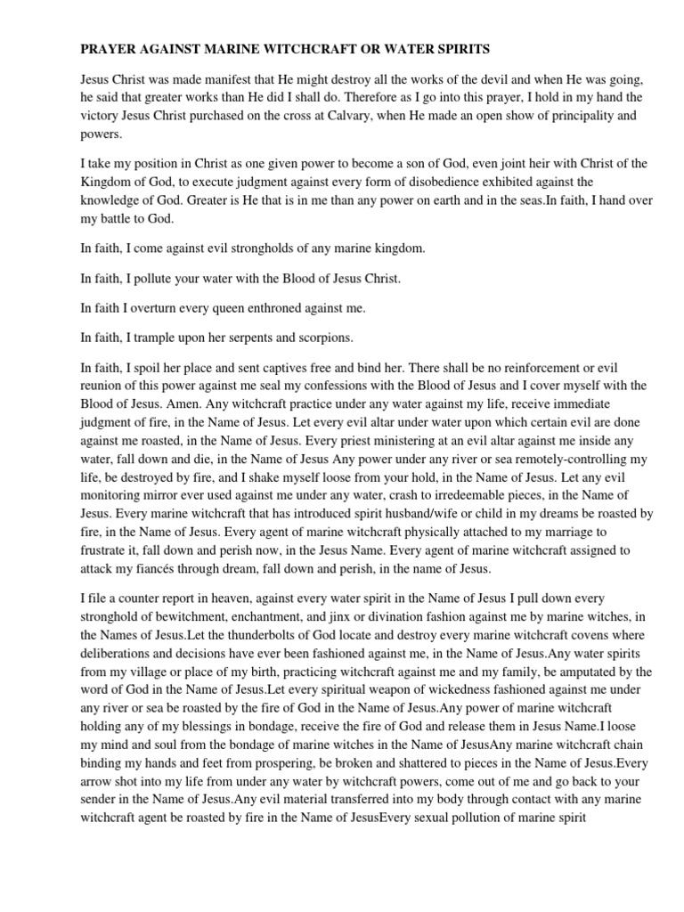 Prayer Against Marine Witchcraft or Water Spirits | PDF | Witchcraft | Last Judgment