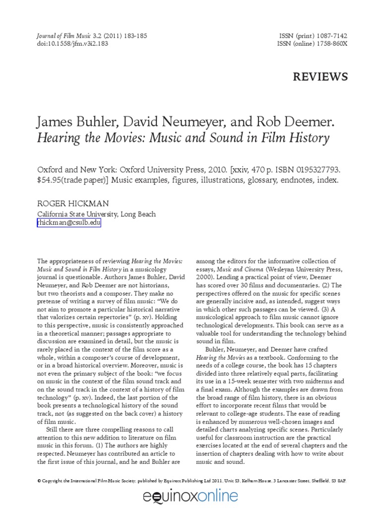 James Buhler, David Neumeyer, and Rob Deemer. Hearing The Movies: Music ...