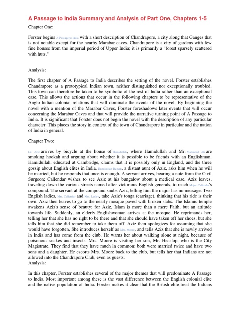 A Passage To India Summary and Analysis of Part One | PDF