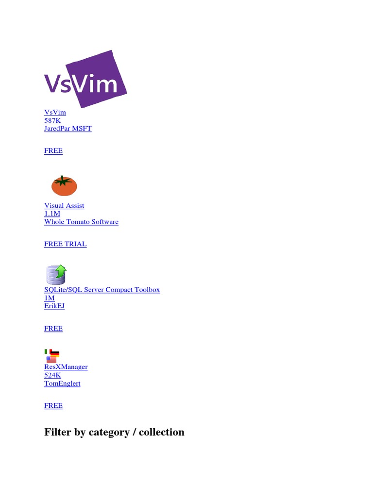 Filter by Category / Collection: Vsvim 587K Jaredpar MSFT | PDF | Xamarin | Microsoft Visual Studio