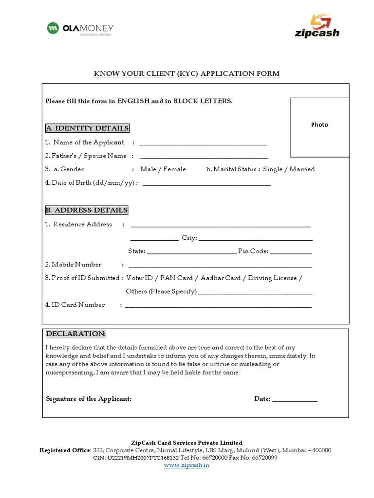 Know Your Client (Kyc) Application Form: A. Identity Details | PDF