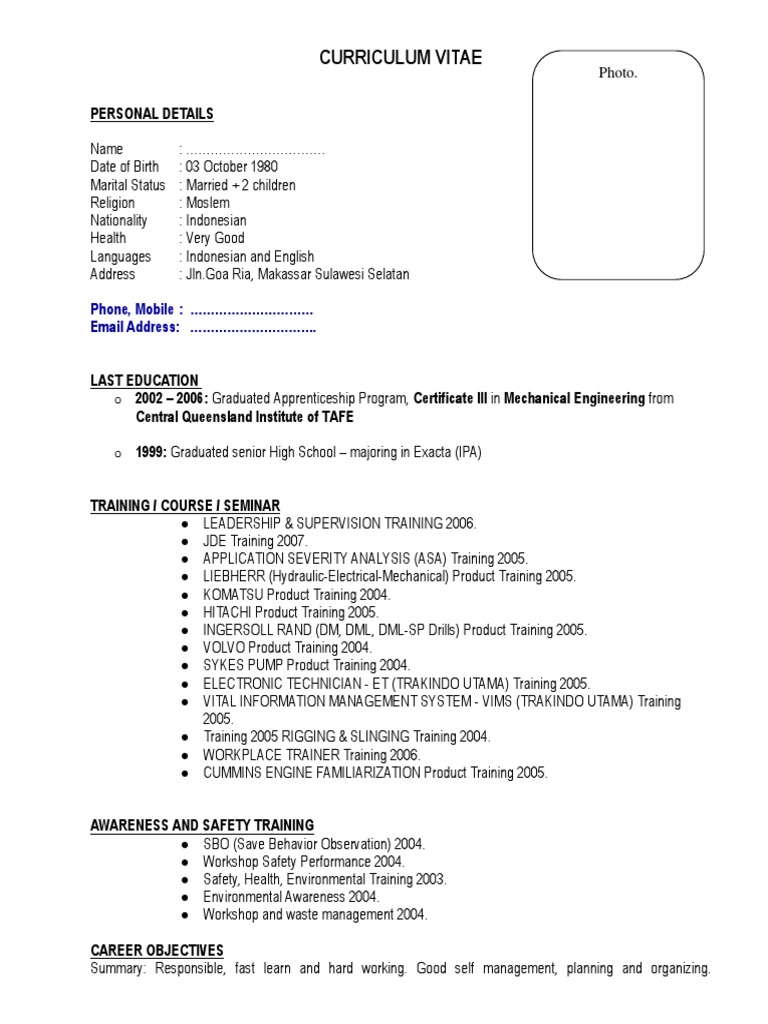 Contoh CV Mekanik Auto Electric | PDF | Science | Engineering