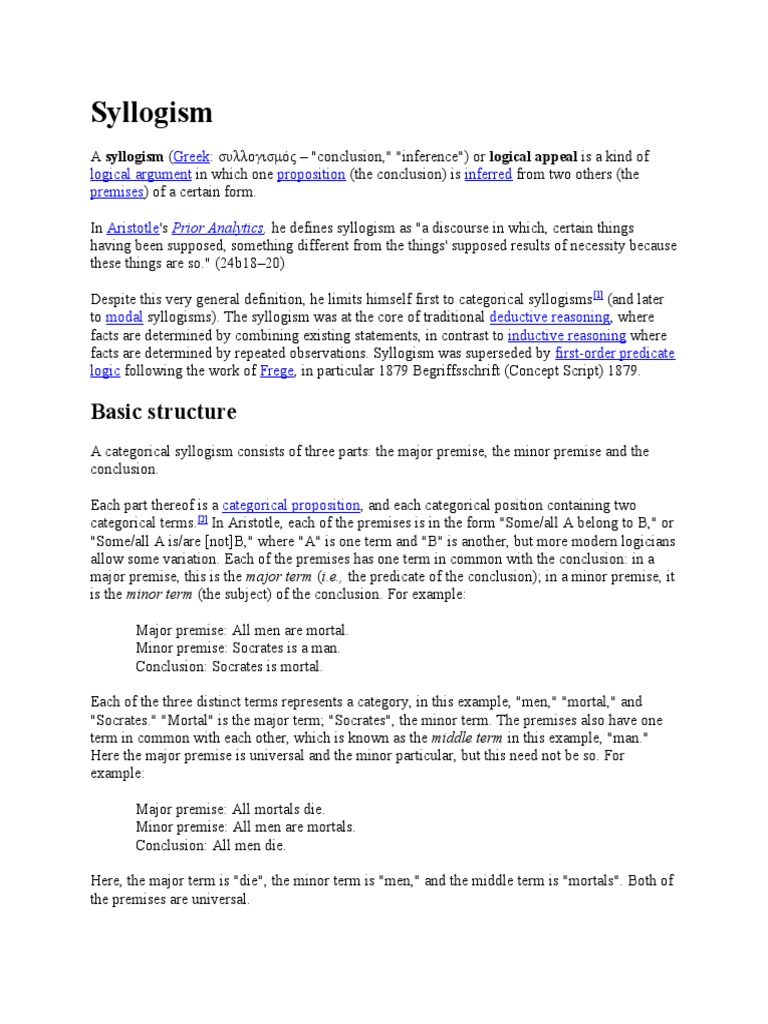 Syllogism: Basic Structure | PDF | Logic | Philosophical Methodology