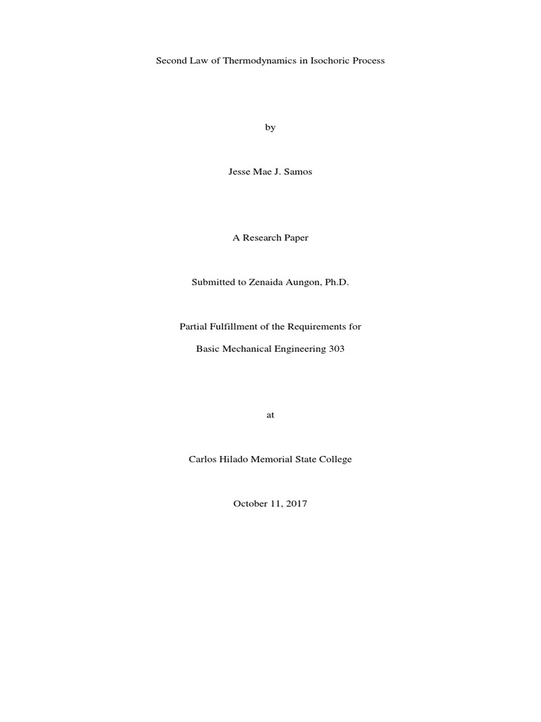Second Law of Thermodynamics in Isochoric Process | PDF | Second Law Of ...