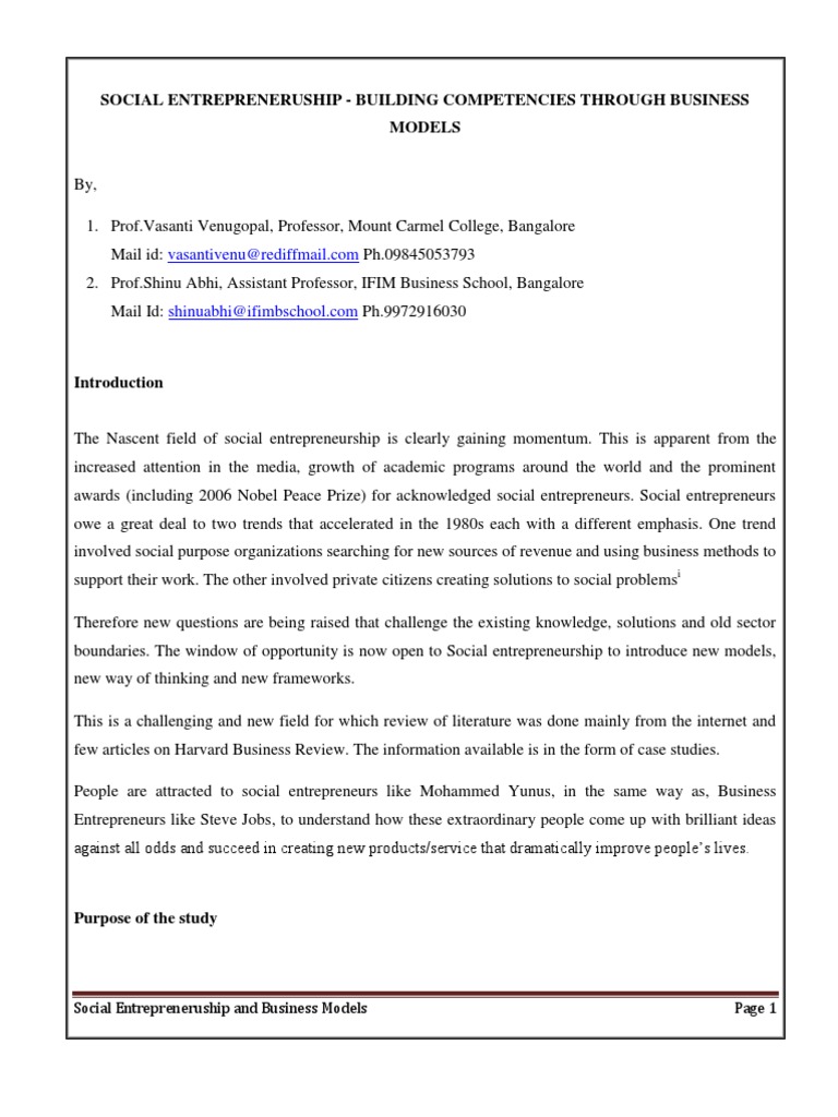 Social Entrepreneurship - Business Models | PDF | Social ...