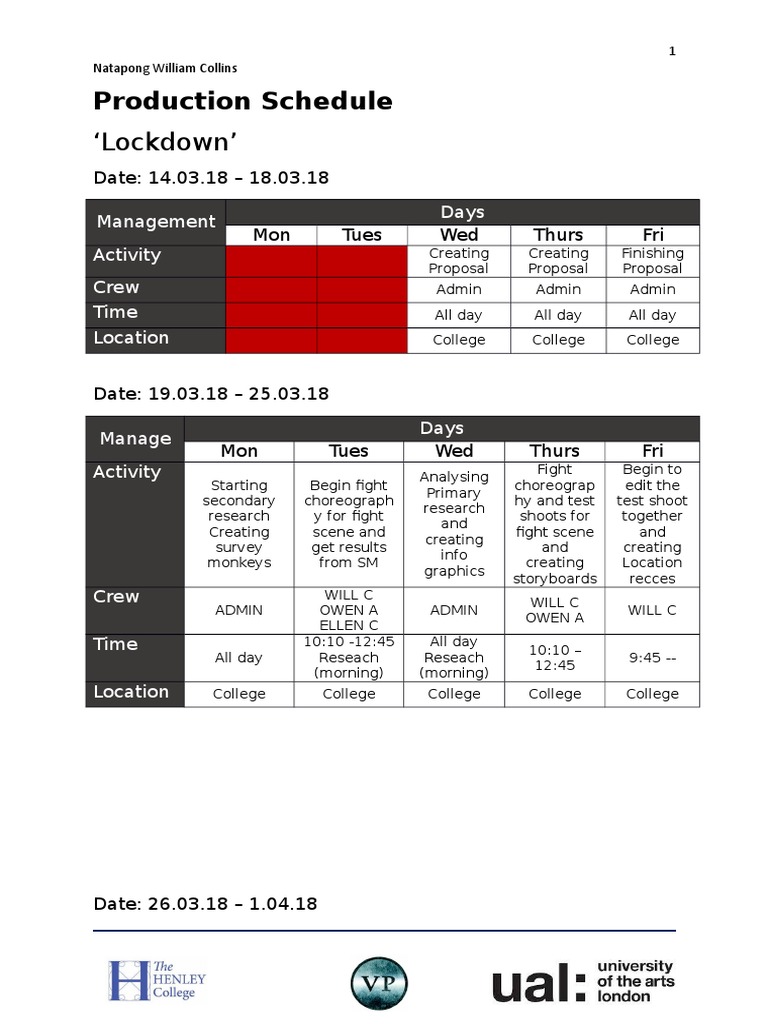 Production Schedule FMP | Download Free PDF | Leisure
