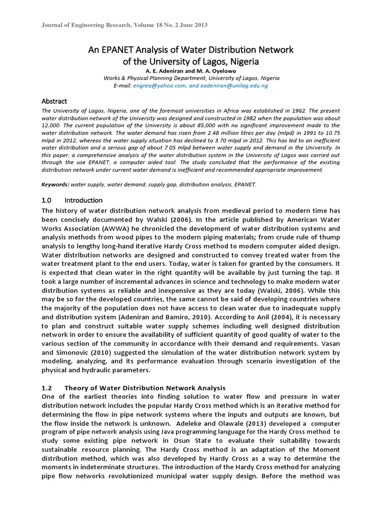 Epanet Analysis of Unilag Water Distribution Network Libre PDF | PDF | Water Supply Network ...