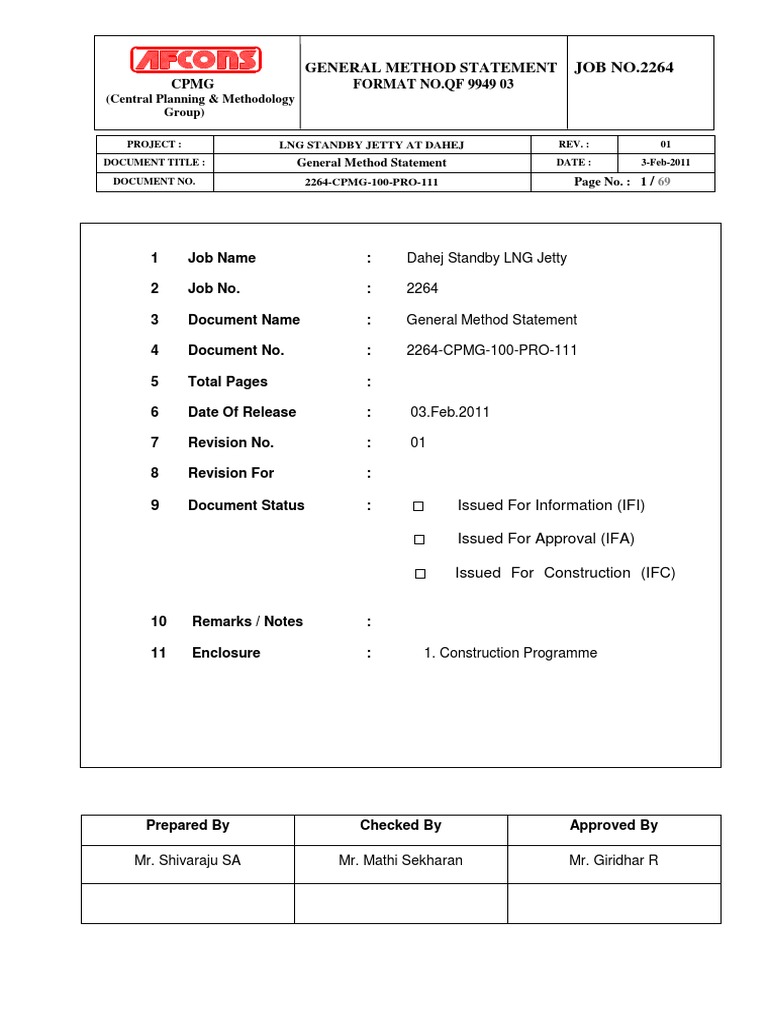 General Method Statement: CPMG Format No - QF 9949 03 | PDF | Precast ...