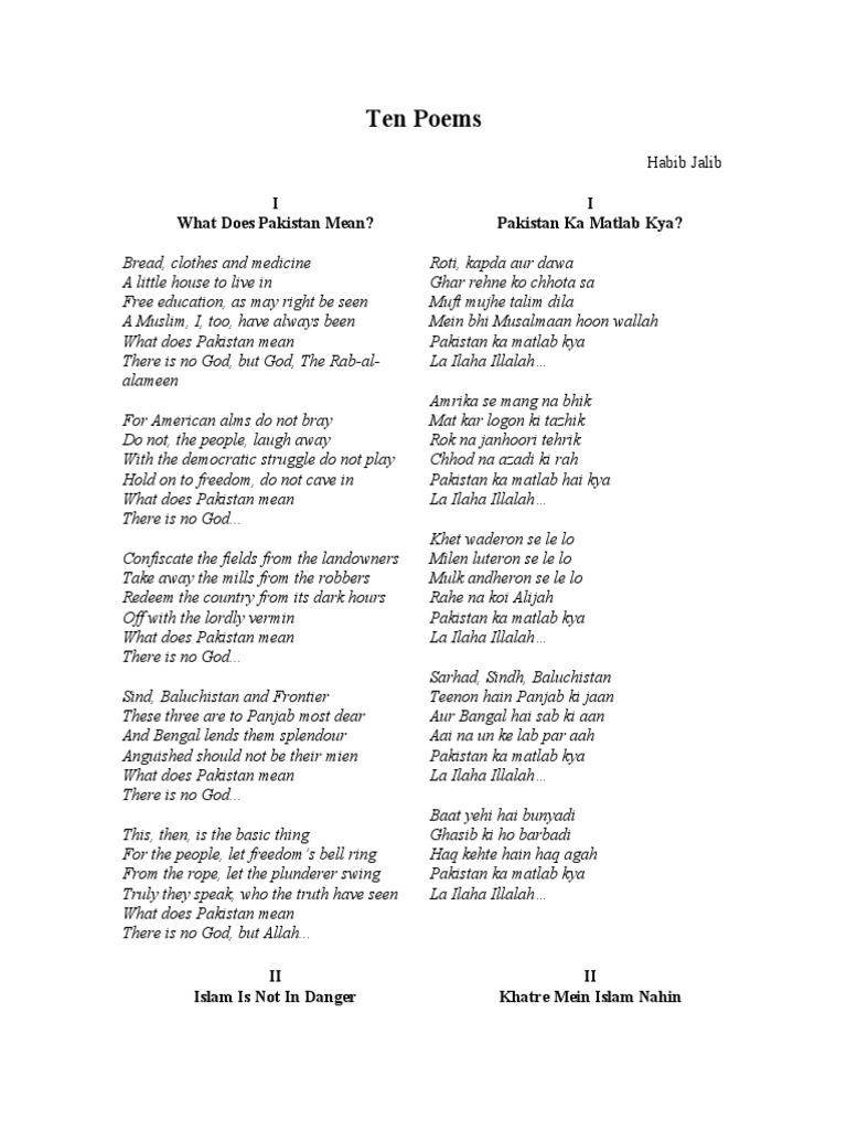 Ten Poems: I What Does Pakistan Mean? I Pakistan Ka Matlab Kya? | PDF