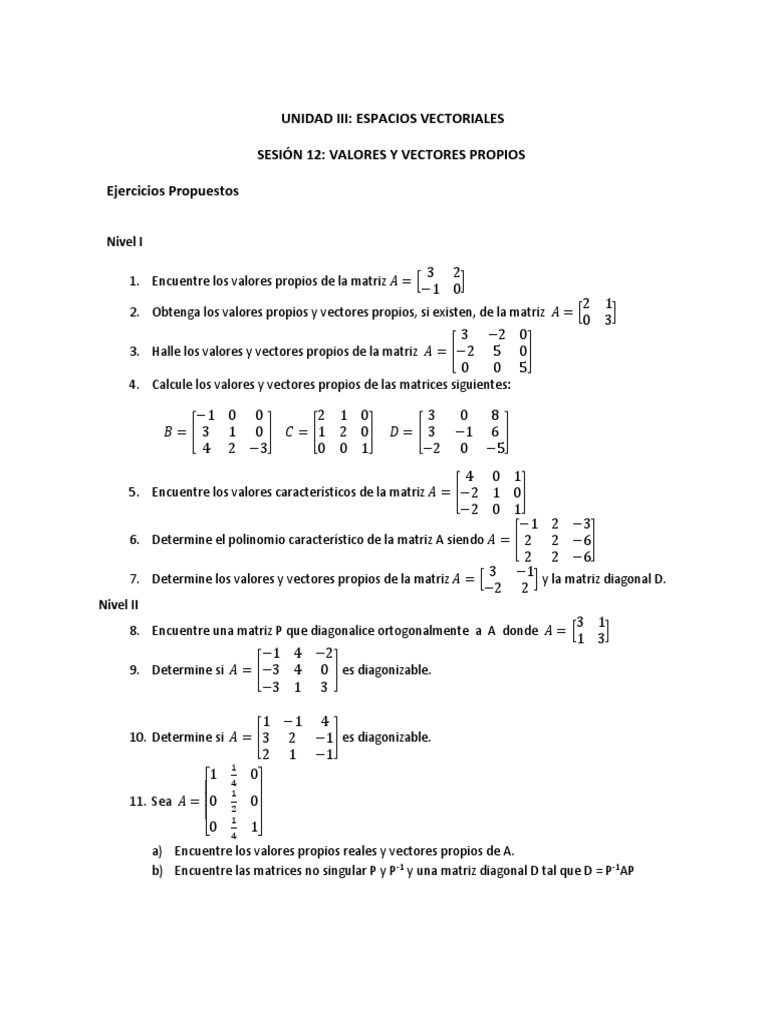Hoja de Trabajo #12 - Valores y Vectores Propios-1 | PDF | Valores propios y vectores propios ...