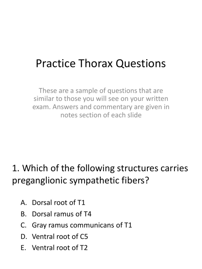 Thorax Practice Exam Questions | PDF | Aorta | Thorax