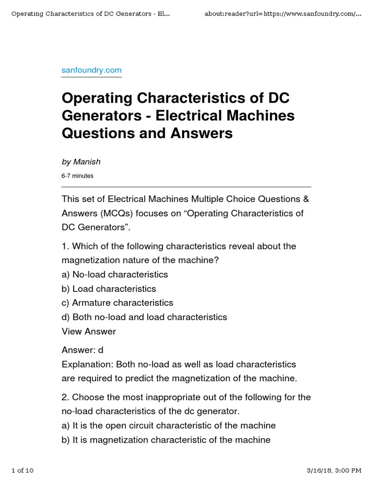 Questions & Answers On DC Generators | PDF | Electric Generator | Electric Motor
