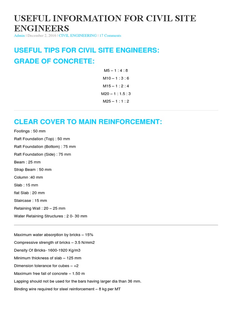 Useful Information For Civil Site Engineers | PDF | Reinforced Concrete ...