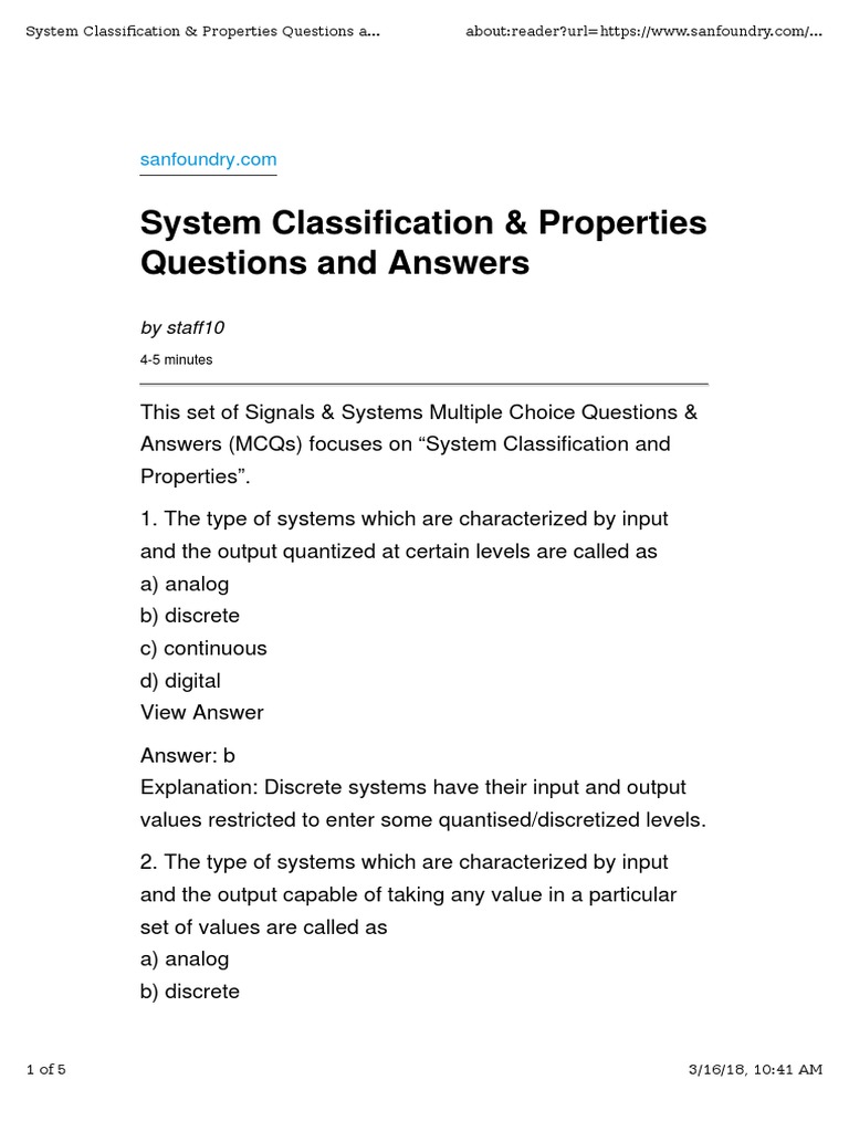 Questions & Answers On Signals and Systems Basics | PDF | Exponential ...